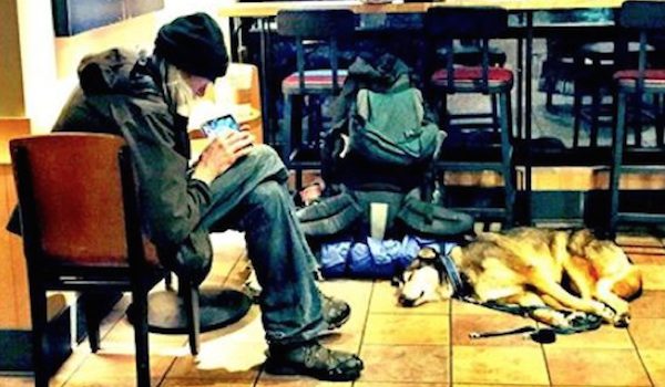 Homeless Man Sitting With His Dog In Starbucks Makes Lasting Impression ...